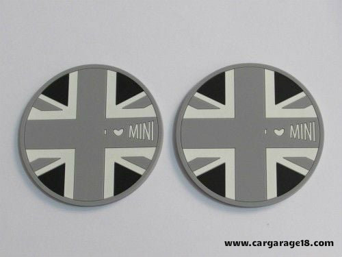 SIZE 70mm BLACK GREY UNION JACK COASTER FOR MINI COOPER