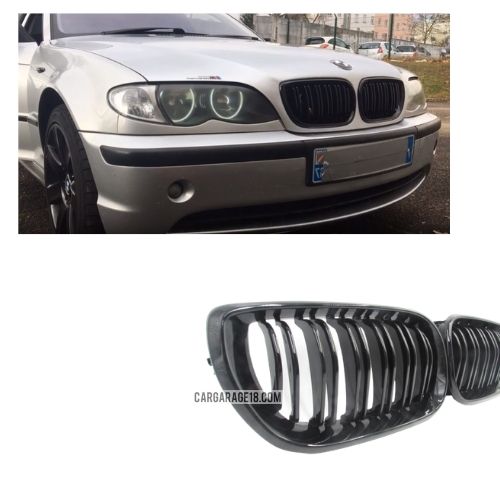 GLOSSY BLACK DOUBLE SLATS GRILL BMW E46 FACELIFT 2002-2005